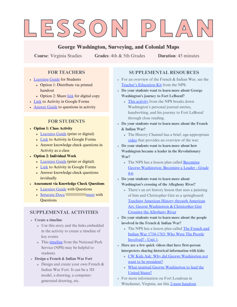 Learning Activities - French and Indian War Foundation
